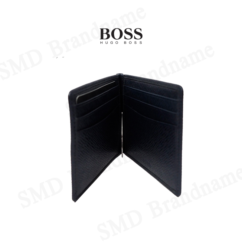 HUGO BOSS กระเป๋าสตางค์ใส่การ์ดแบบพับสั้นผู้ชายสีกรม รุ่น Signature 6Cc ...