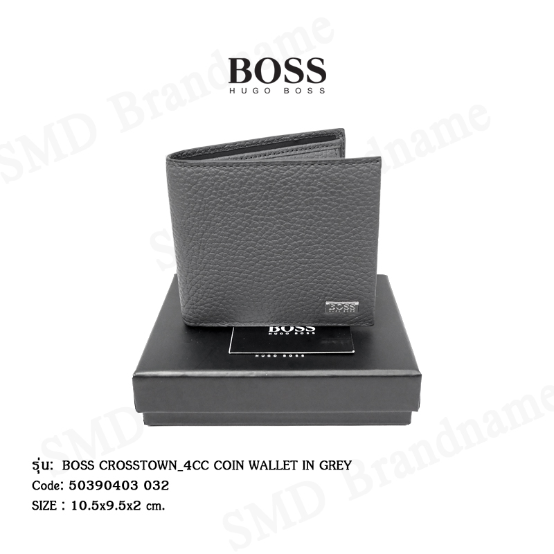 HUGO BOSS กระเป๋าสตางค์หนัง รุ่น BOSS CROSSTOWN_4CC COIN WALLET IN GREY ...