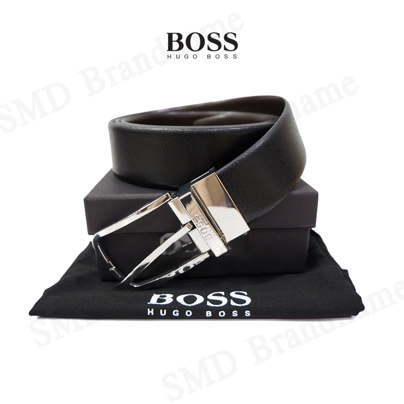 HUGO BOSS เข็มขัดหนังวัวสีดำด้าน รุ่น Men's Belt BOSS Code: Oweny ...