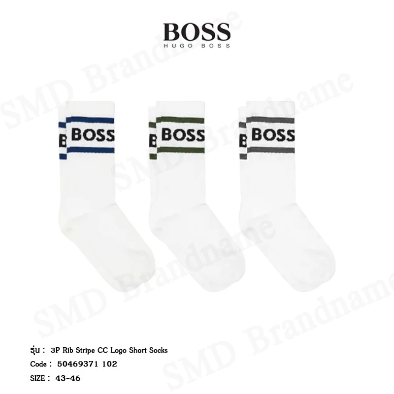 Hugo Boss ถุงเท้า รุ่น 3P Rib Stripe CC Logo Short Socks Code: 50469371 ...